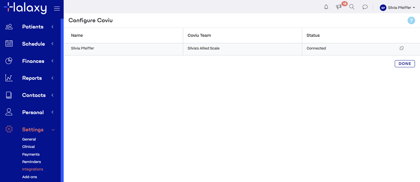 Halaxy session integration with Coviu